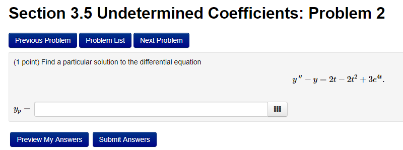 Solved Section 3.5 Undetermined Coefficients: Problem 2 | Chegg.com