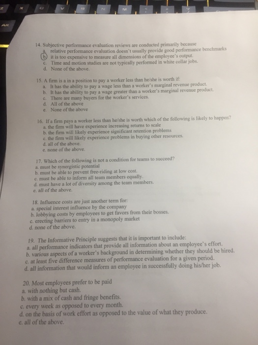 Solved 14 Subjective Performance Evaluation Reviews Are