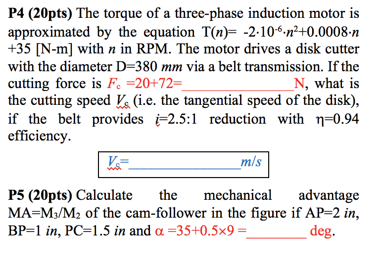 Solved P4 (20pts) The torque of a three-phase induction | Chegg.com
