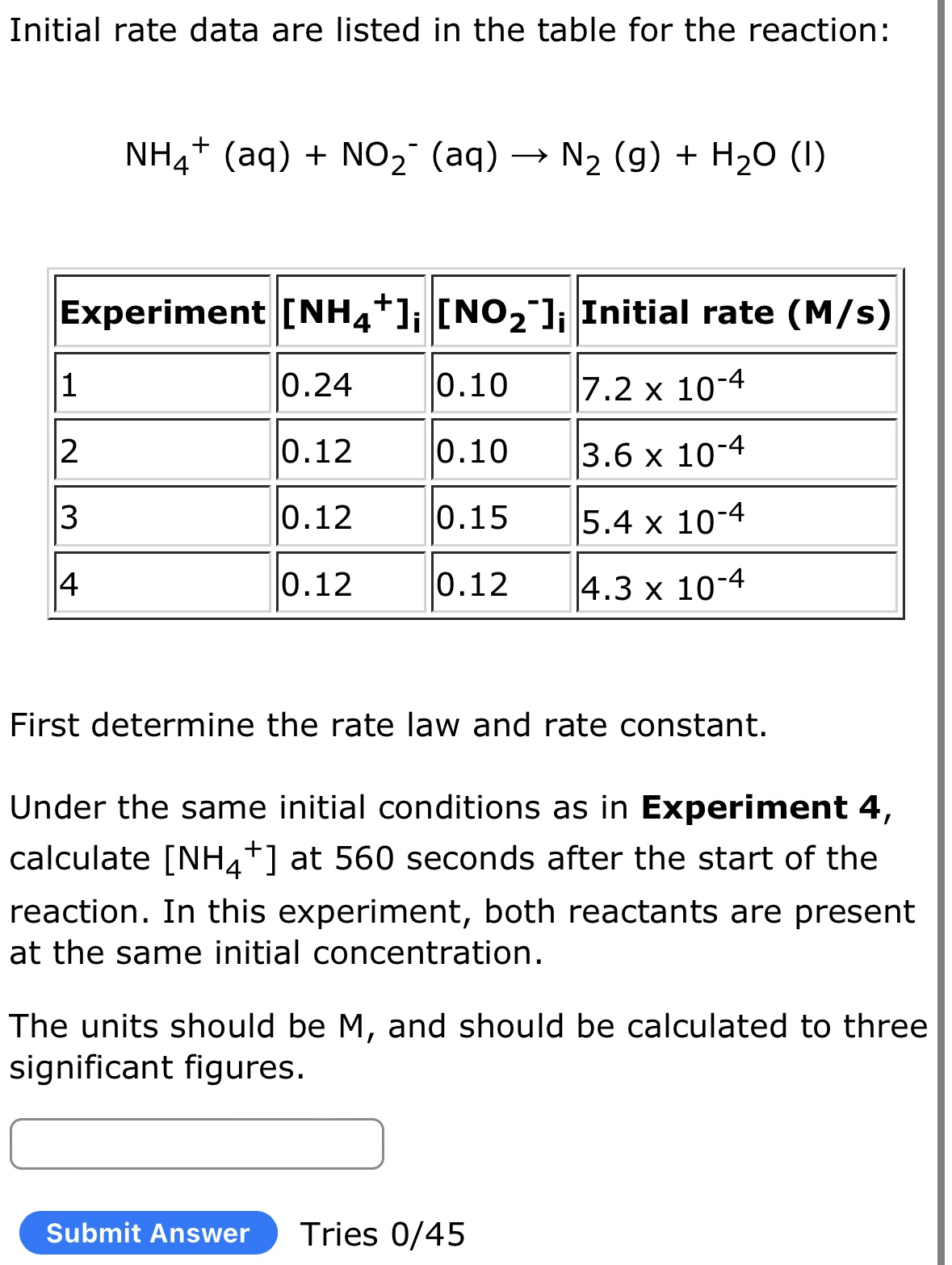 Solved Initial rate data are listed in the table for the | Chegg.com