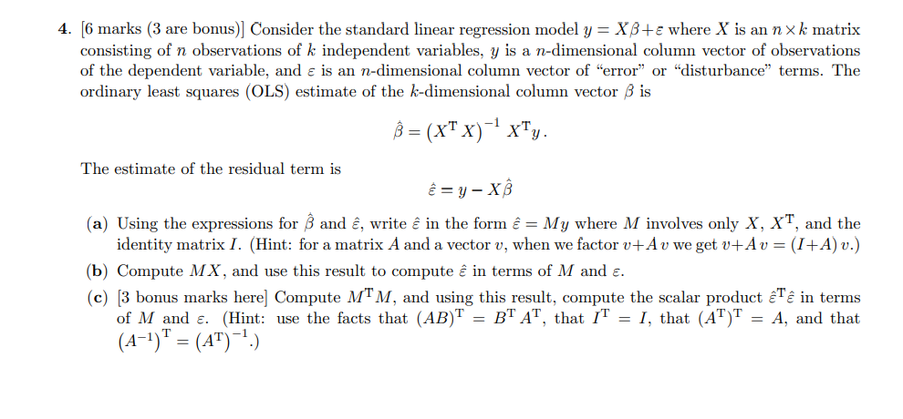 Solved [6 marks (3 are bonus)] Consider the standard linear | Chegg.com