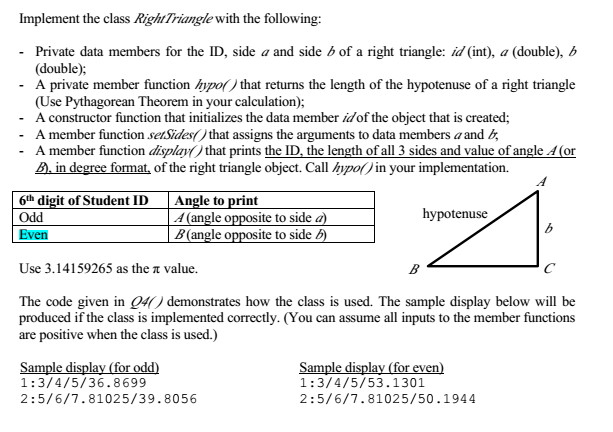 Solved Implement the class RightTriangle with the following: | Chegg.com