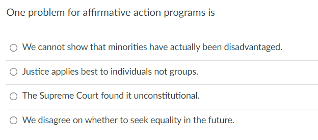 Solved One problem for affirmative action programs is We | Chegg.com