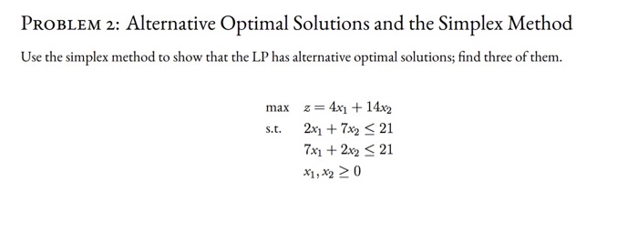 Solved PROBLEM 2: Alternative Optimal Solutions and the | Chegg.com