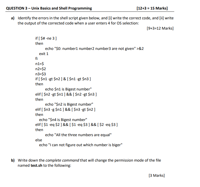 Solved Question 3 Unix Basics And Shell Programming 123