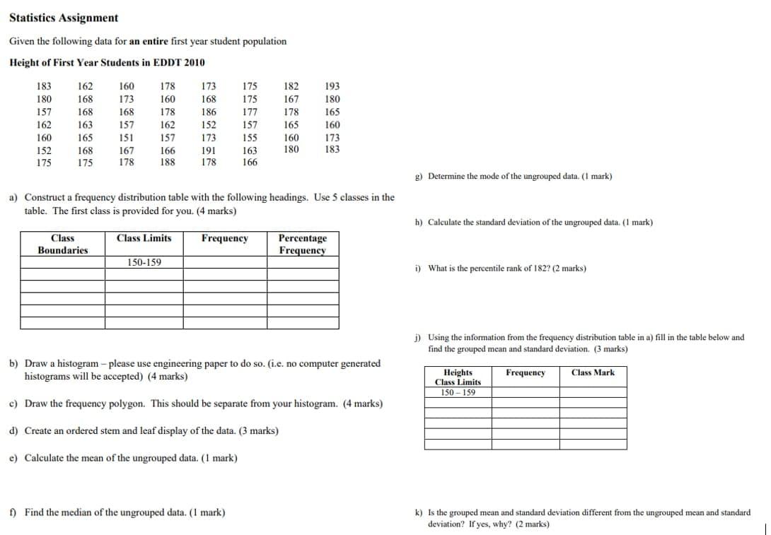 Solved Statistics Assignment Given the following data for an | Chegg.com
