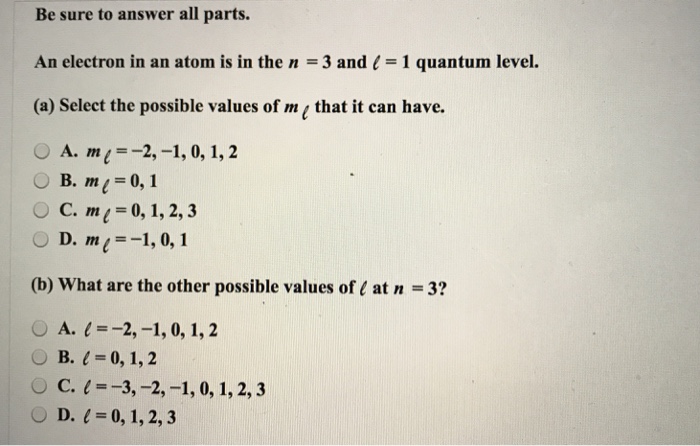 Solved An electron in an atom is in the n = 3 and l = 1 | Chegg.com