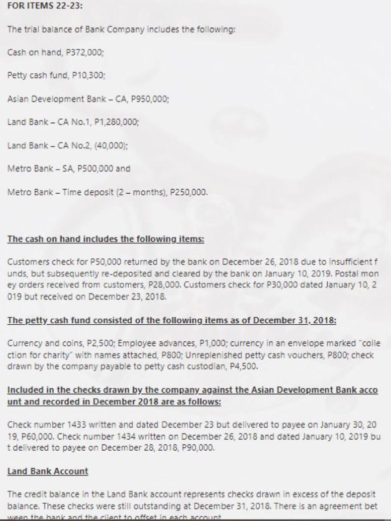 The credit balance in the Land Bank account | Chegg.com