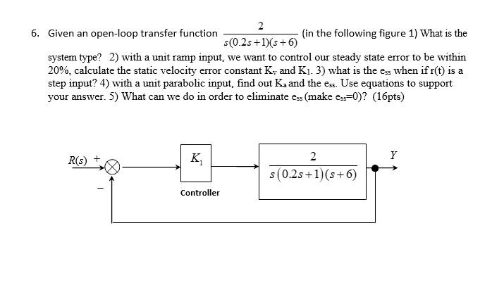 Solved Given an open-loop transfer function s(0.2s+1)(s+6)2 | Chegg.com