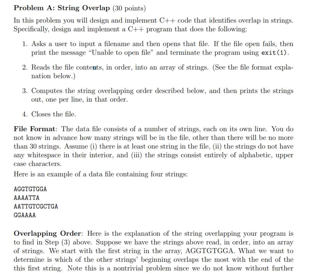 Problem A: String Overlap (30 points) In this problem | Chegg.com
