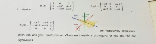 Solved 3. Matrices sine cos 0 cos θ sin θ 0 pitch, roll, and | Chegg.com
