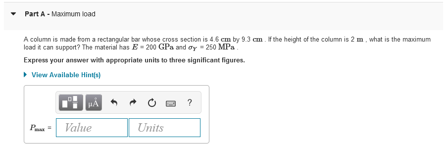 Solved Part A - Maximum load A column is made from a | Chegg.com