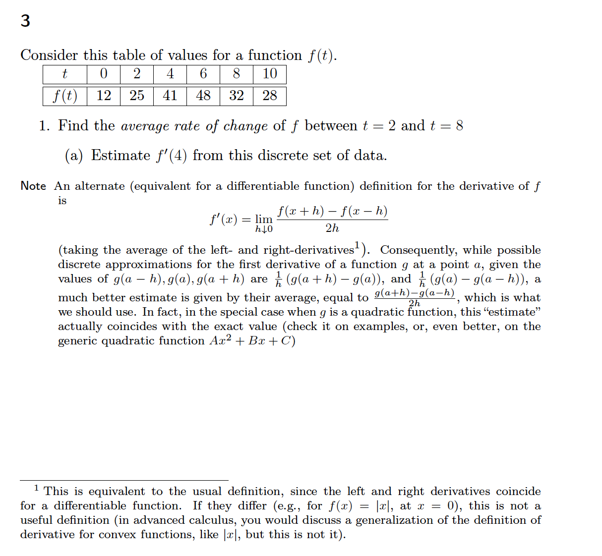 Solved Consider This Table Of Values For A Function F T 1