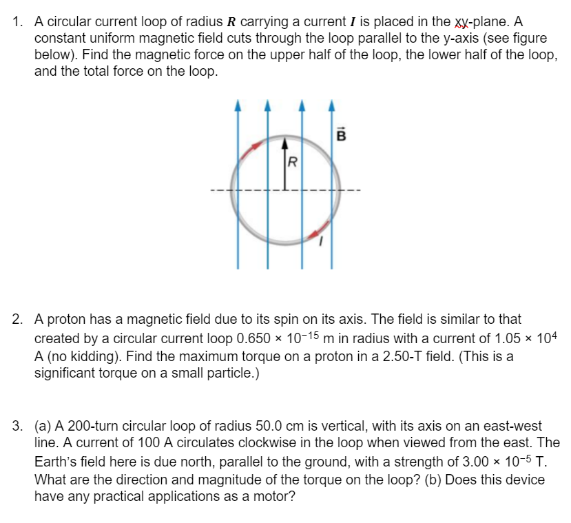 Solved 1. A circular current loop of radius R carrying a | Chegg.com