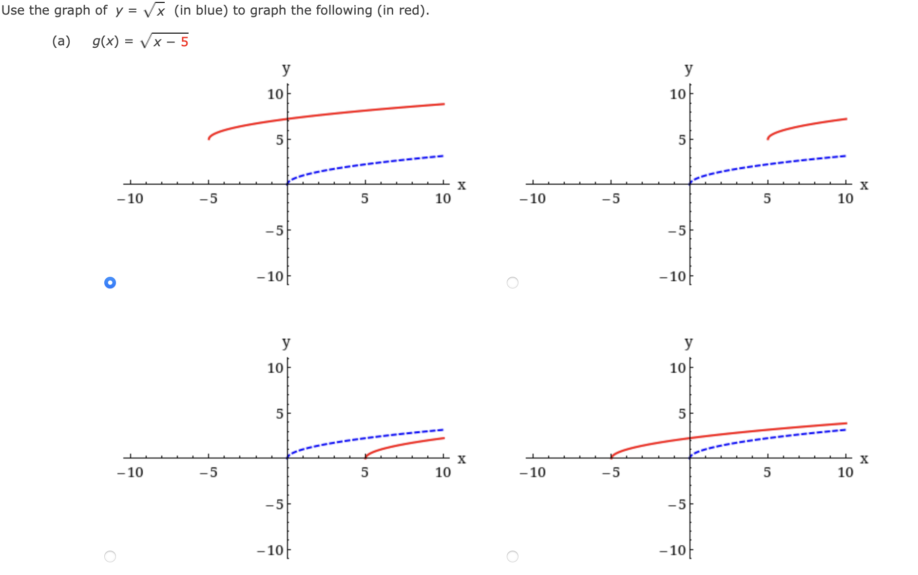 Solved Jse the graph of y=x (in blue) to graph the following | Chegg.com