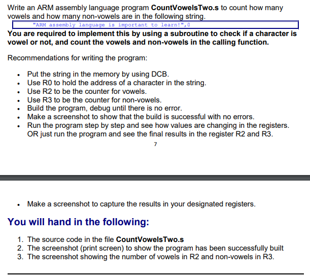 Solved Write an ARM assembly language program | Chegg.com