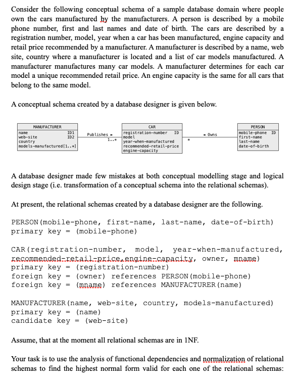 Solved Consider the following conceptual schema of a sample | Chegg.com
