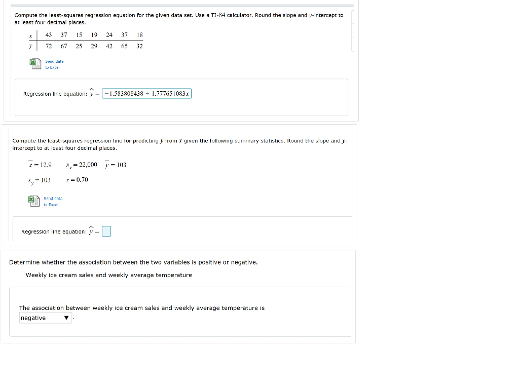 Solved Compute The Least squares Regression Equation For The Chegg