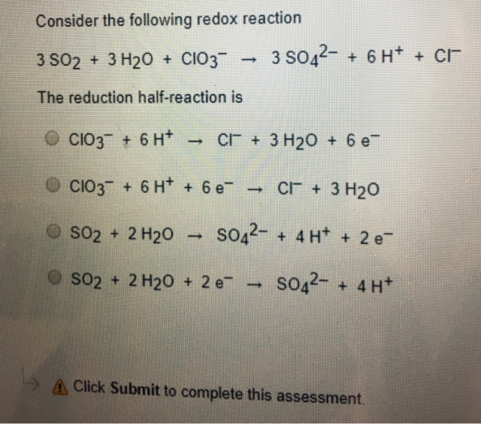 Solved Consider the following redox reaction 3 SO2 3 H20 | Chegg.com