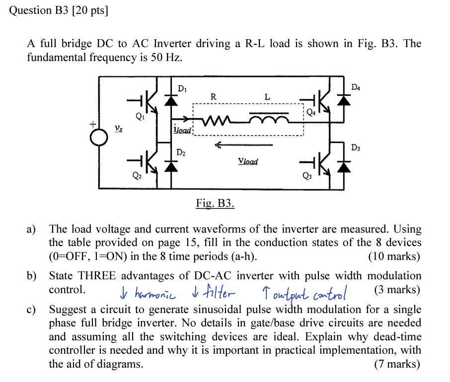 Solved A full bridge DC to AC Inverter driving a R-L load is | Chegg.com