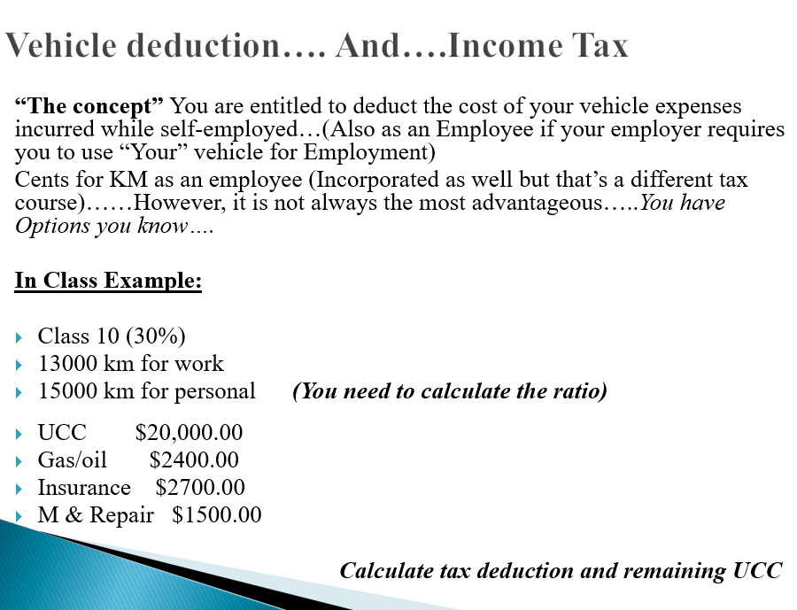 Vehicle deduction.... And....Income Tax "The concept" | Chegg.com