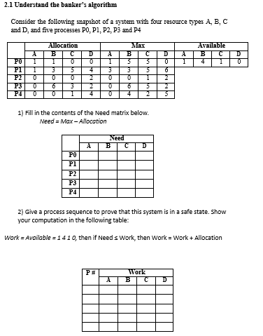 Solved 2.1 Understand the banker's algorithm Consider the | Chegg.com