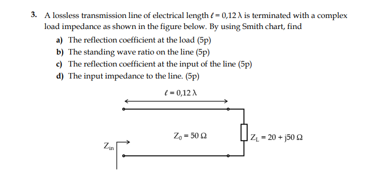 Solved 3. A lossless transmission line of electrical length | Chegg.com