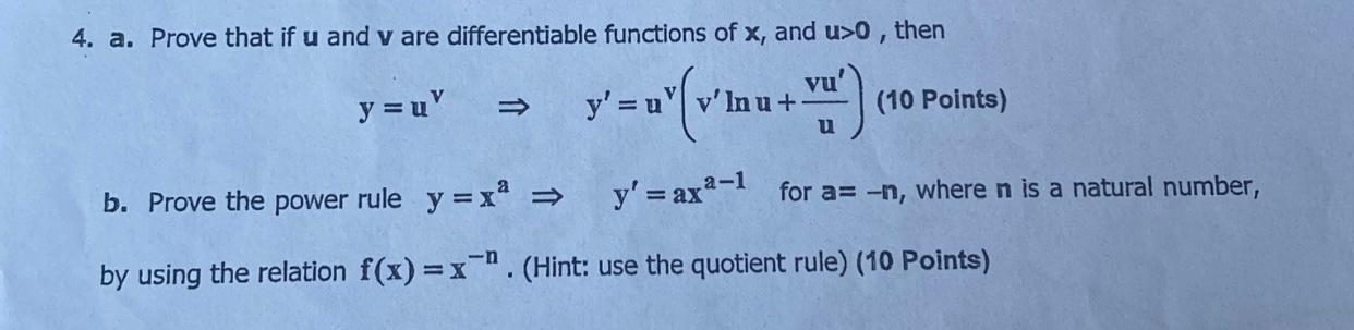 Solved 4. a. Prove that if u and v are differentiable | Chegg.com