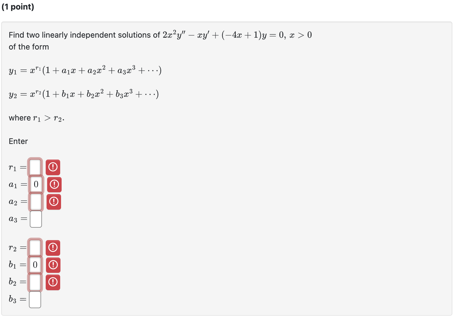 Solved Find two linearly independent solutions | Chegg.com