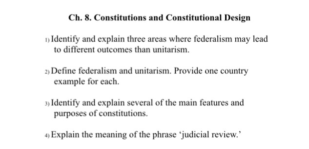 Solved Constitutions and Constitutional Design Identify and | Chegg.com