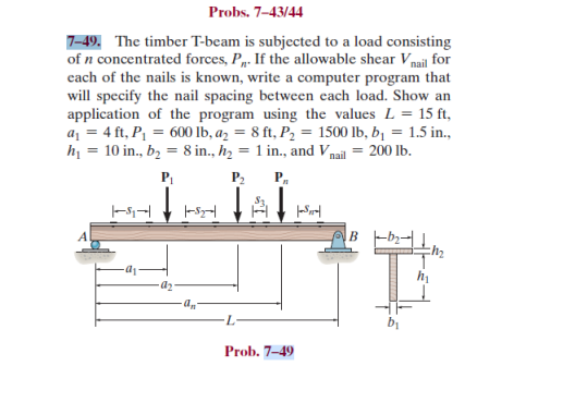 Solved 7-49. The timber T-beam is subjected to a load | Chegg.com