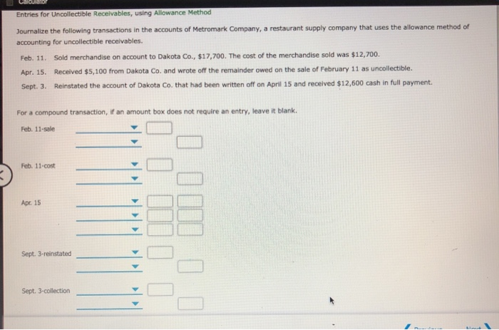 Solved Calculaion Entries for Uncollectible Receivables, | Chegg.com