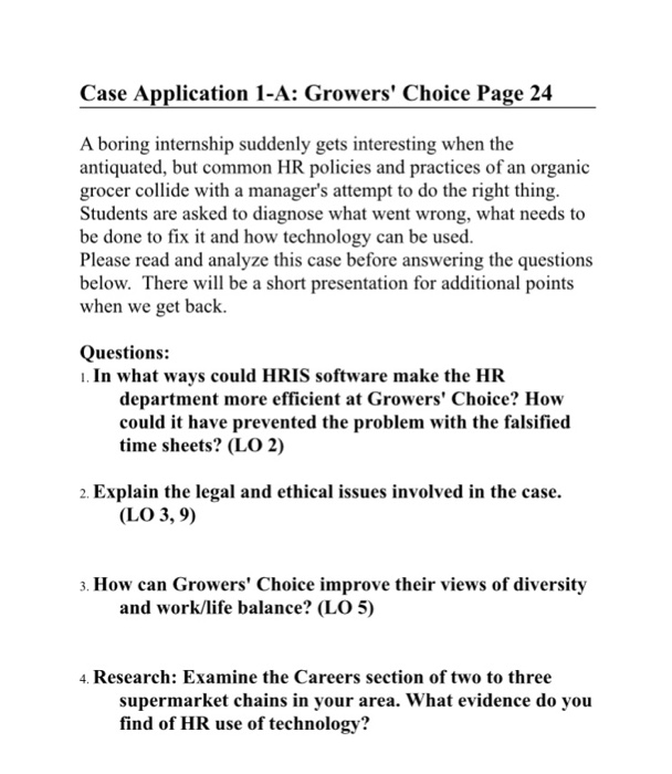 Solved Case Application 1-A: Growers' Choice Page 24 A | Chegg.com