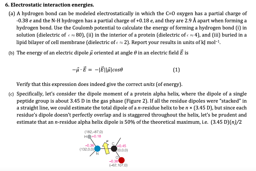 Solved 6. Electrostatic interaction energies. (a) A hydrogen | Chegg.com