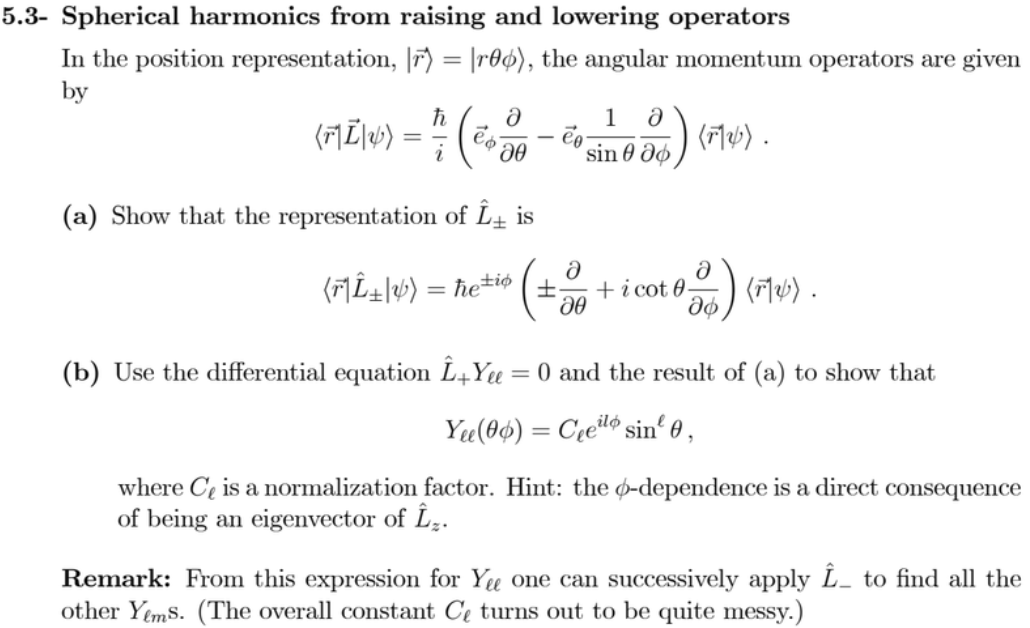 Solved 3- Spherical harmonics from raising and lowering | Chegg.com