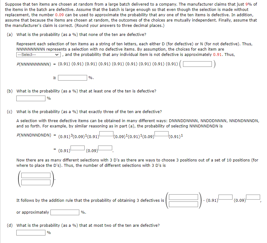Solved uppose that ten items are chosen at random from a | Chegg.com