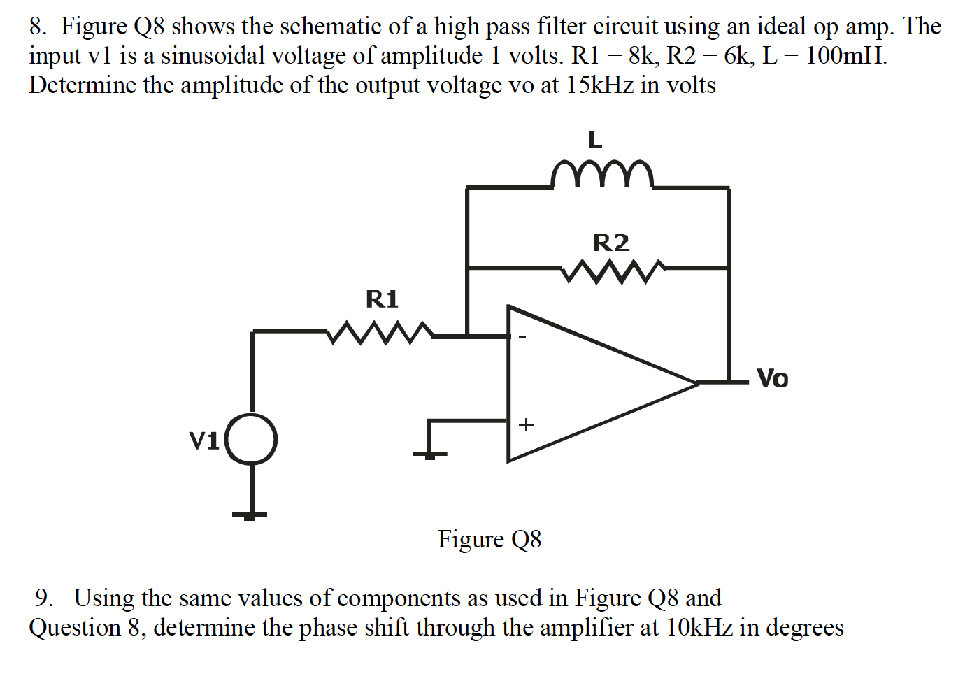 Solved 8. Figure Q8 shows the schematic of a high pass | Chegg.com