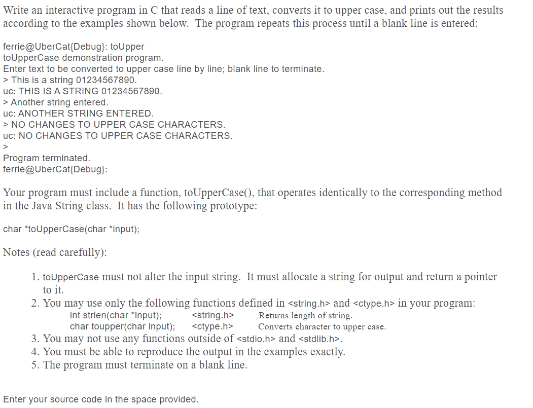 Solved Write an interactive program in C that reads a line | Chegg.com