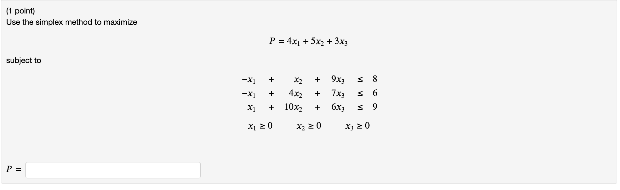 (1 point) Use the simplex method to maximize | Chegg.com