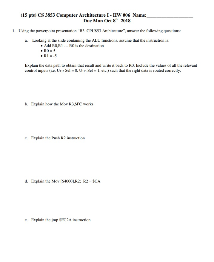 (15 pts) CS 3853 Computer Architecture I - HW #06 | Chegg.com