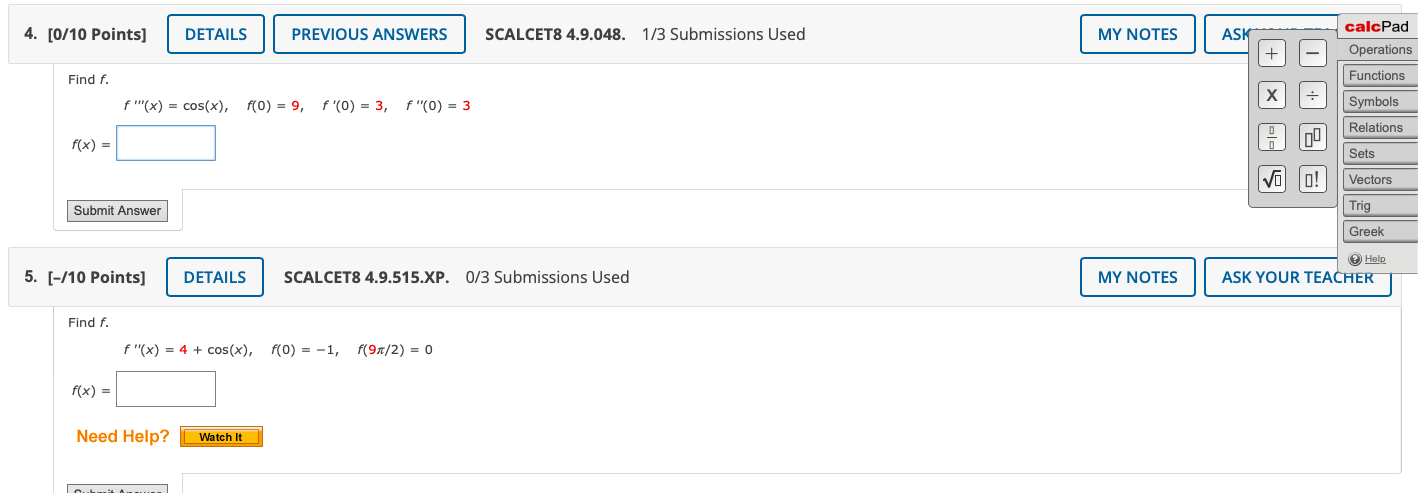Solved Points]SCALCET8 4.9.048. 1/3 ﻿Submissions UsedFind | Chegg.com