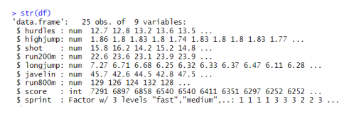Solved >str(df) 'data.frame': 25 obs. of 9 variables: $ | Chegg.com