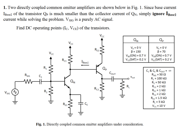 Solved 1. Two directly coupled common emitter amplifiers are | Chegg.com