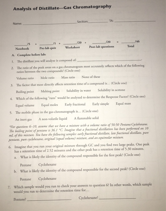 Solved Analysis of Distillate-Gas Chromatography Name: | Chegg.com
