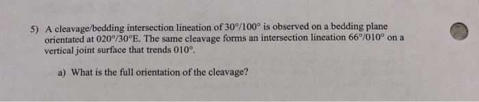 Solved A cleavage/bedding intersection lineation of 30°/100 | Chegg.com