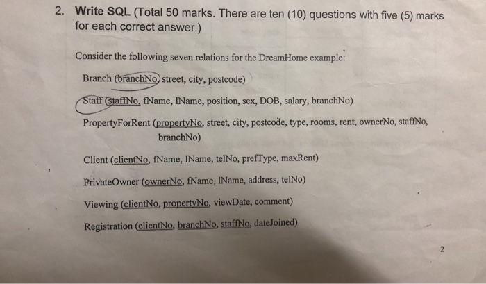 Solved Write SQL (Total 50 marks. There are ten (10) | Chegg.com