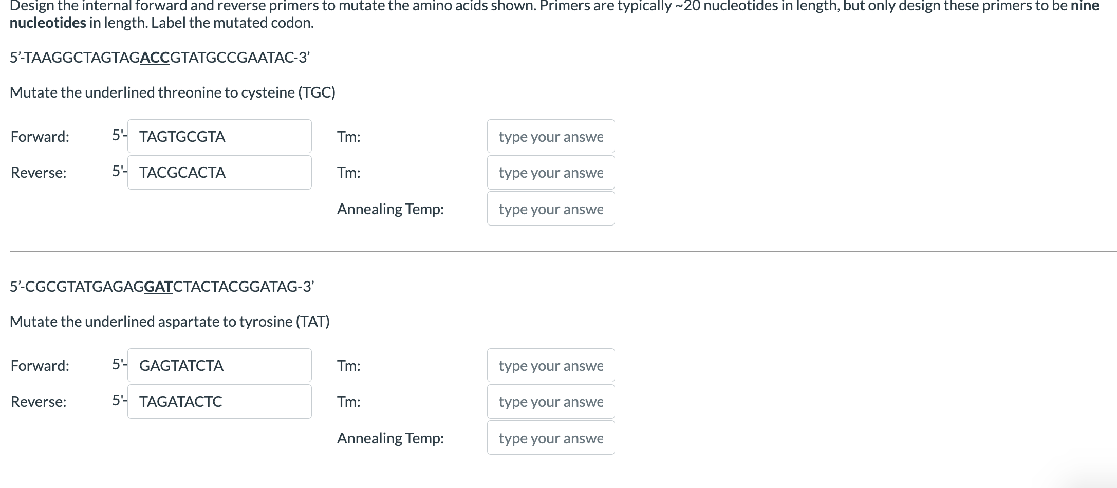 Solved Design the internal forward and reverse primers to | Chegg.com