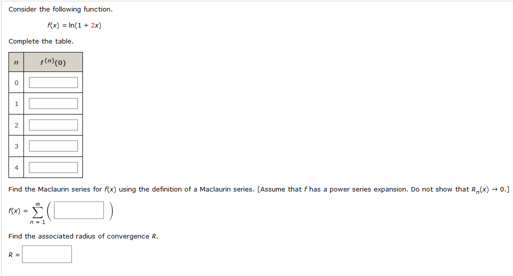 Solved Consider the following function. f(x) = In(1 + 2x) | Chegg.com