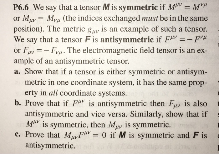 Solved P6.6 We say that a tensor M is symmetric if Muv-My or | Chegg.com