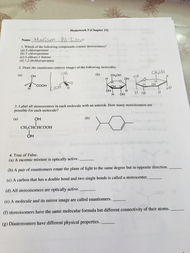 Solved Homework 5 (Chapter 15) Name Mariam AlTs5 1. Which of | Chegg.com